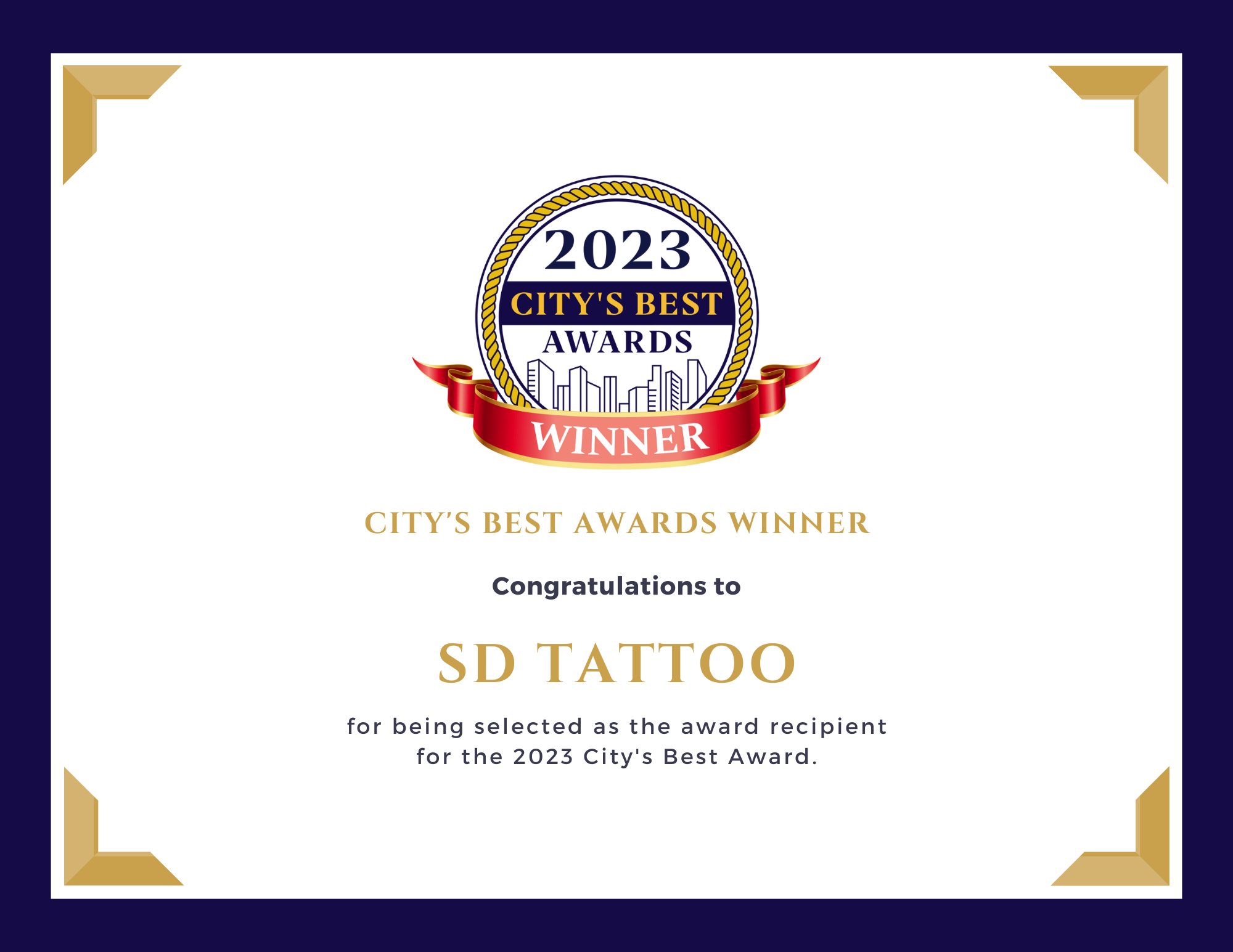 SD Tattoo Wins 2023 City’s Best Award – SD Tattoo & Piercing